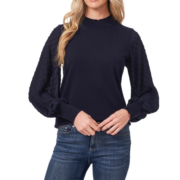CeCe | Tops | Cece Navy Blue Clip Dot Sleeve Sweater Size Large New ...